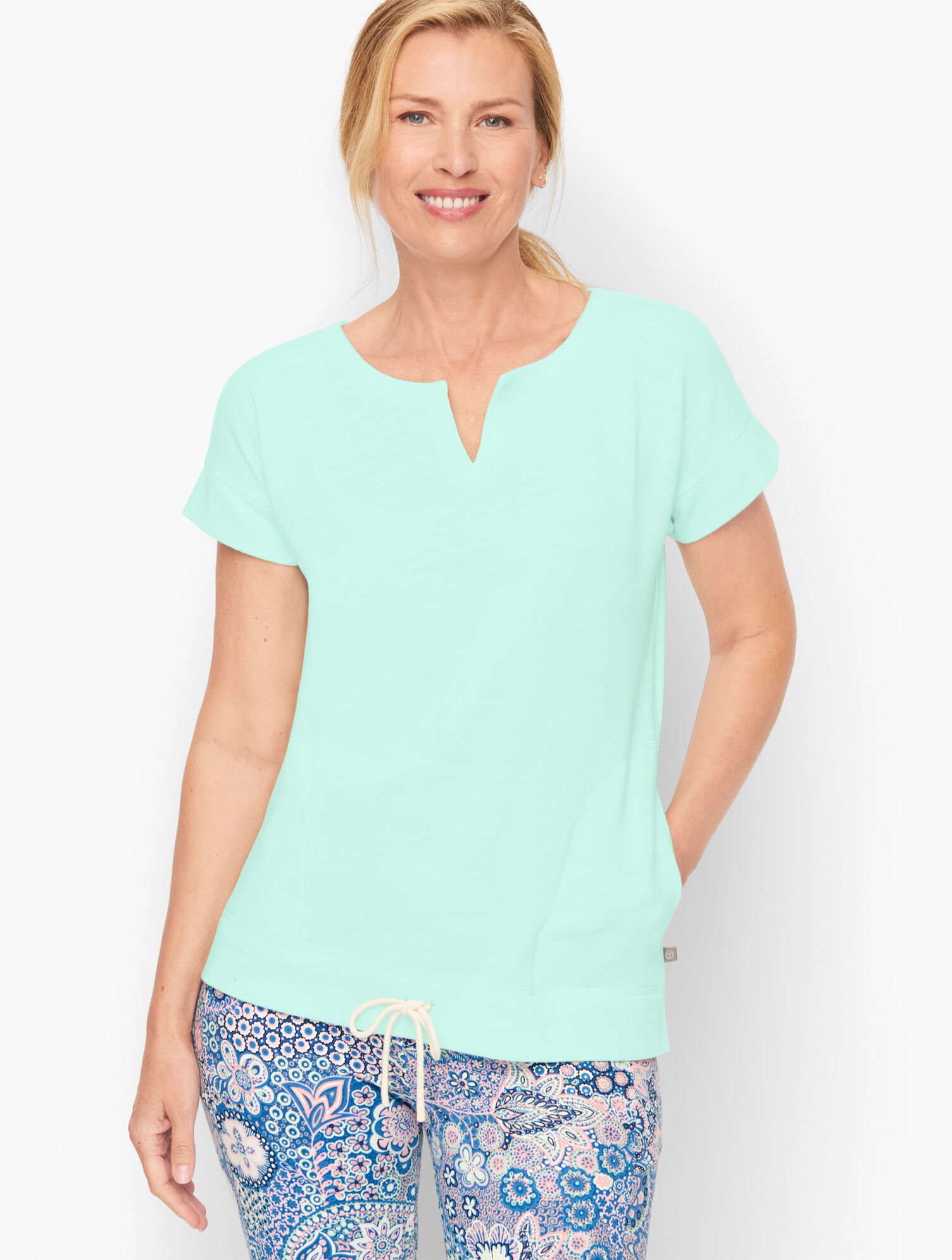 Split Neck Drawstring Waist Top | Talbots