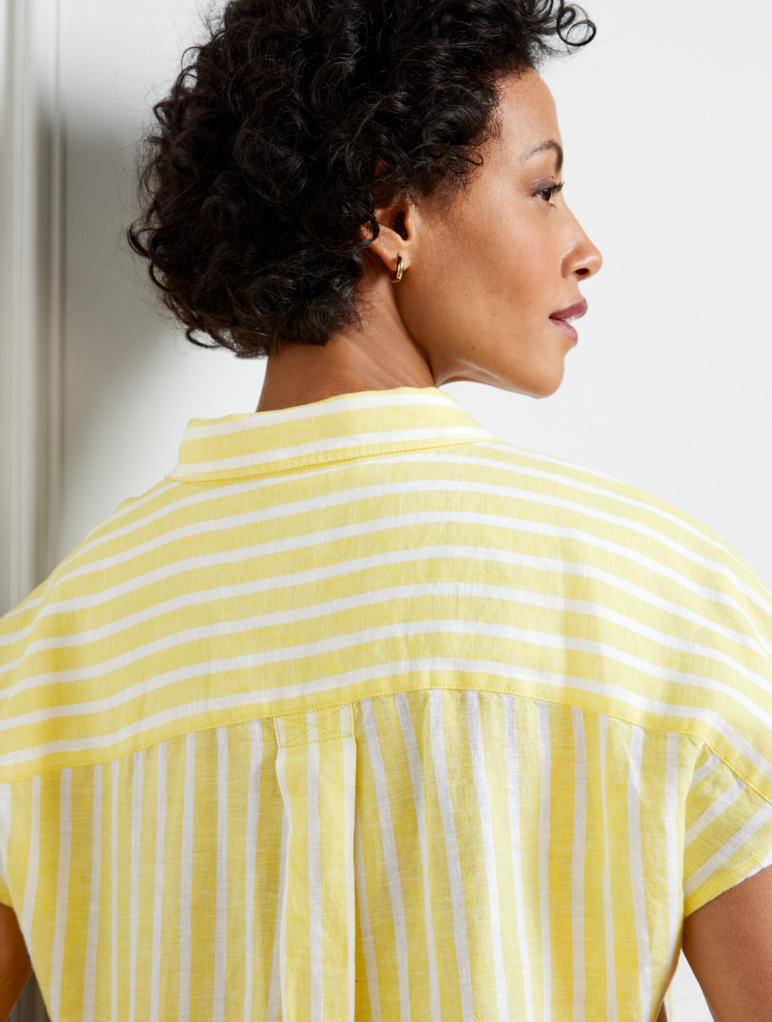 Linen Tie Hem Button Front Top - Seashore Stripe | Talbots