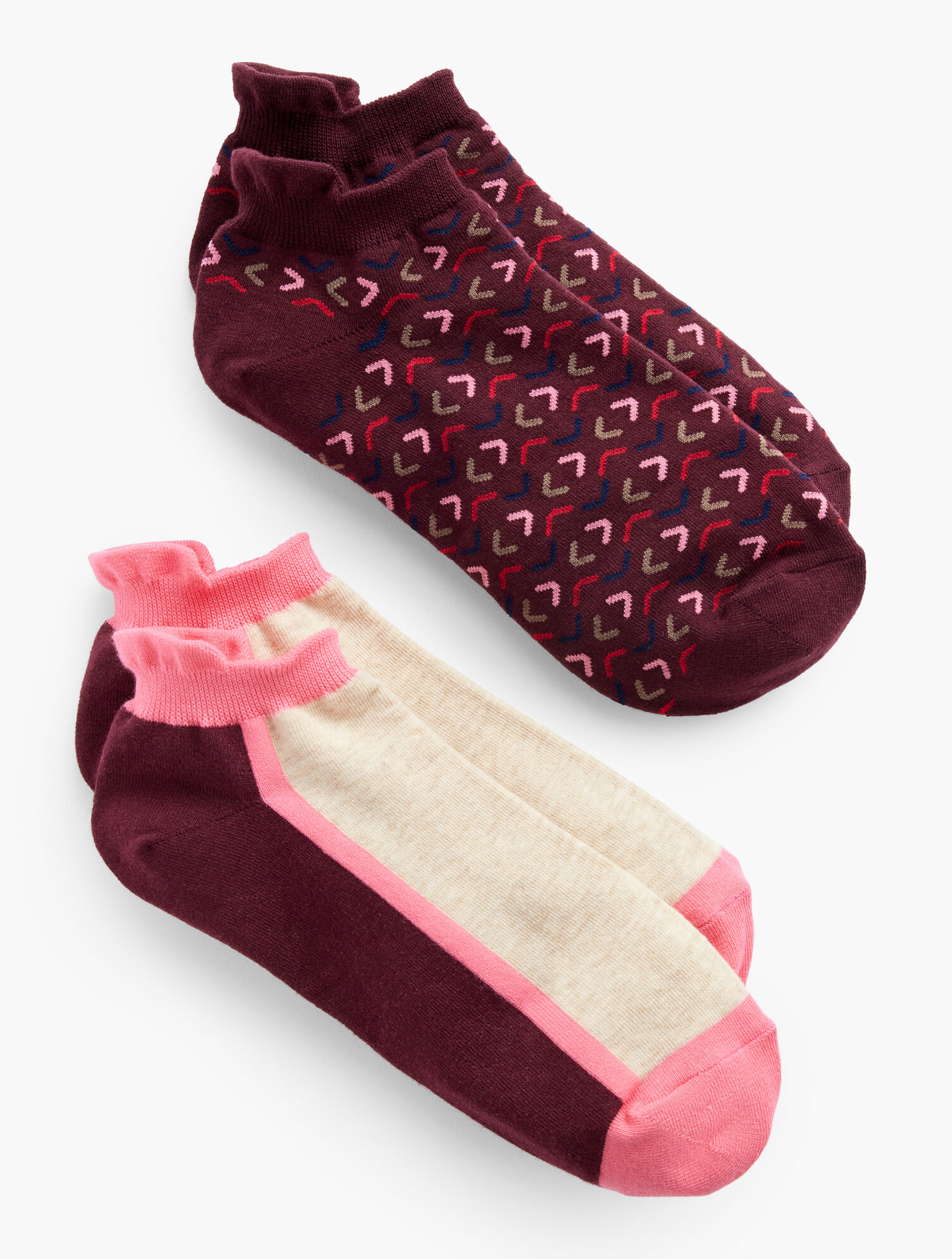T By Talbots Geo Flip 2-Pack Ankle Socks | Talbots