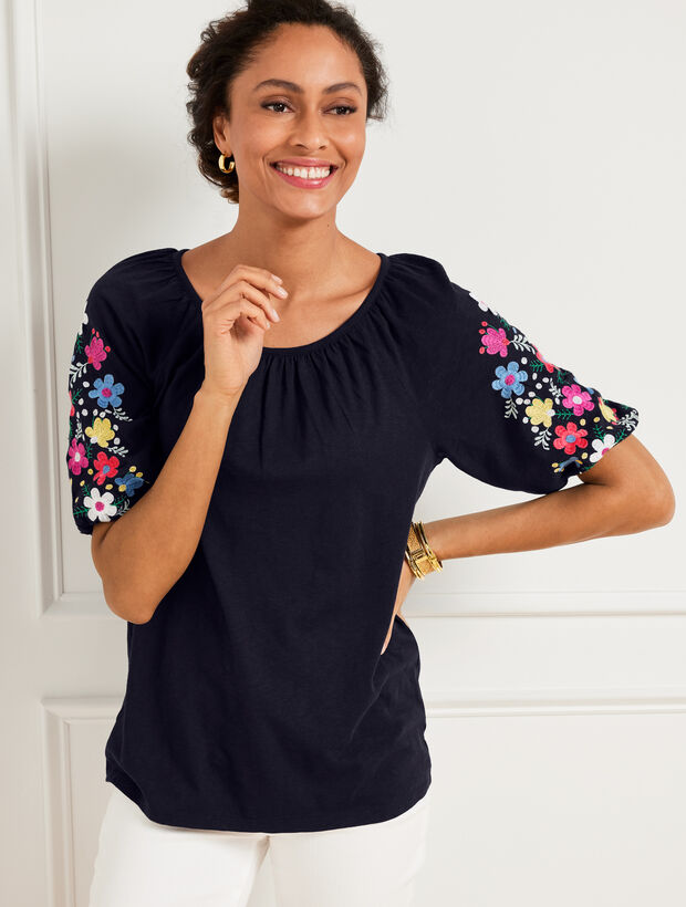 Elbow Sleeve Top - Embroidered Floral | Talbots