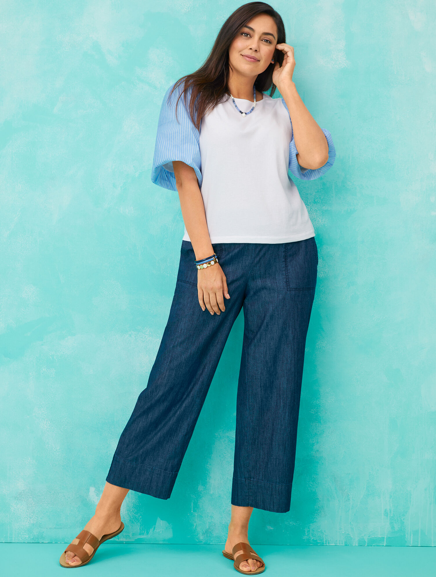 Pull-On Wide Crops - Chambray | Talbots