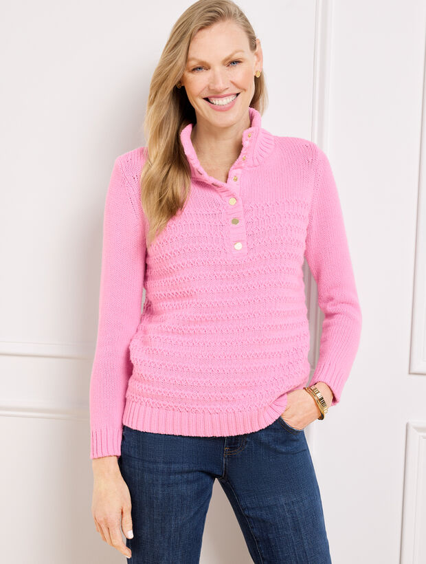 Texture Stitch Snap Mockneck Sweater | Talbots