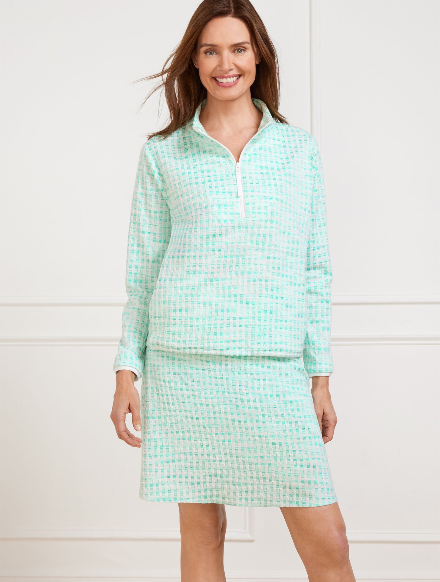 Bungee Hem Half-Zip Sweatshirt - Picnic Plaid | Talbots