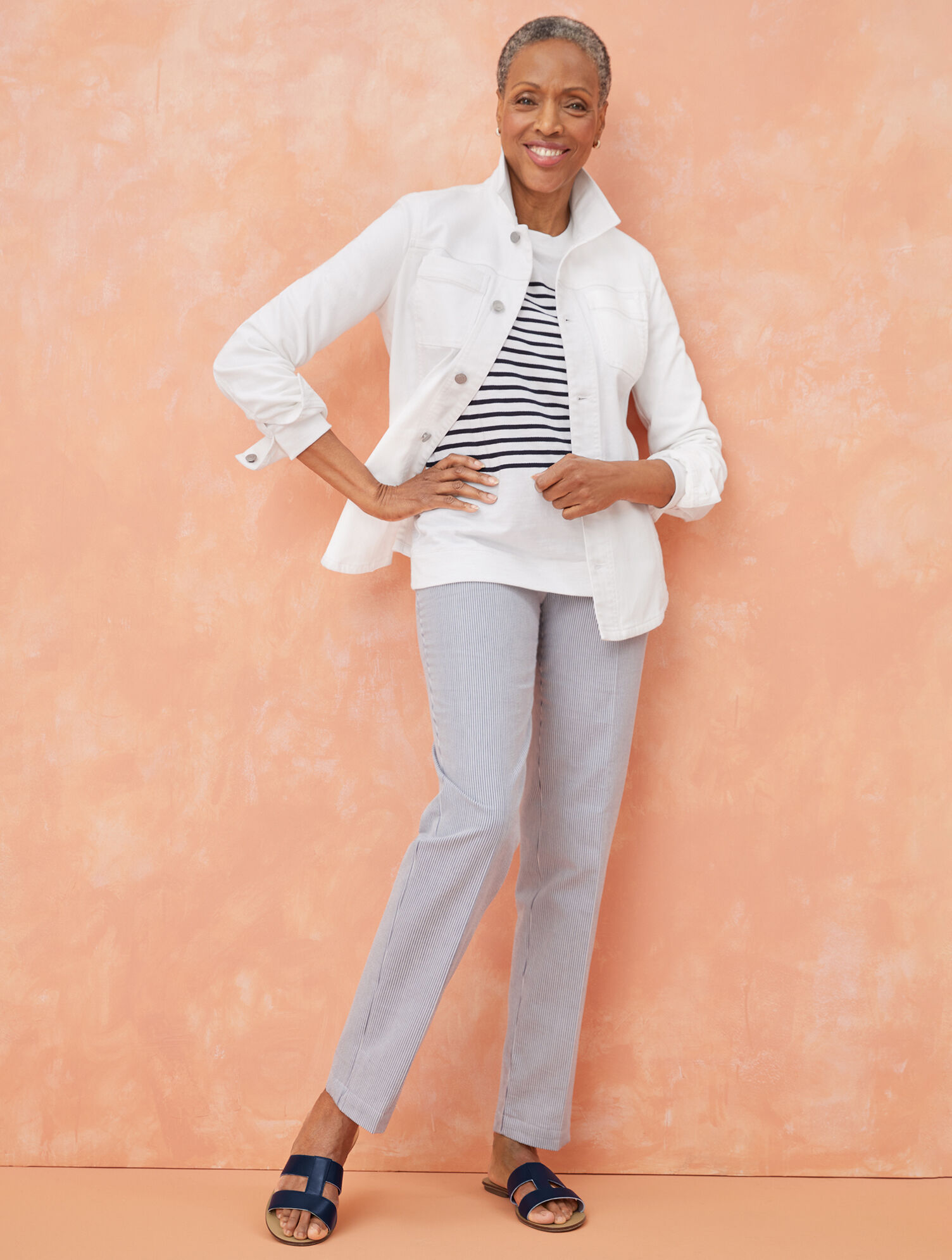 Denim Shirt Jacket - White | Talbots