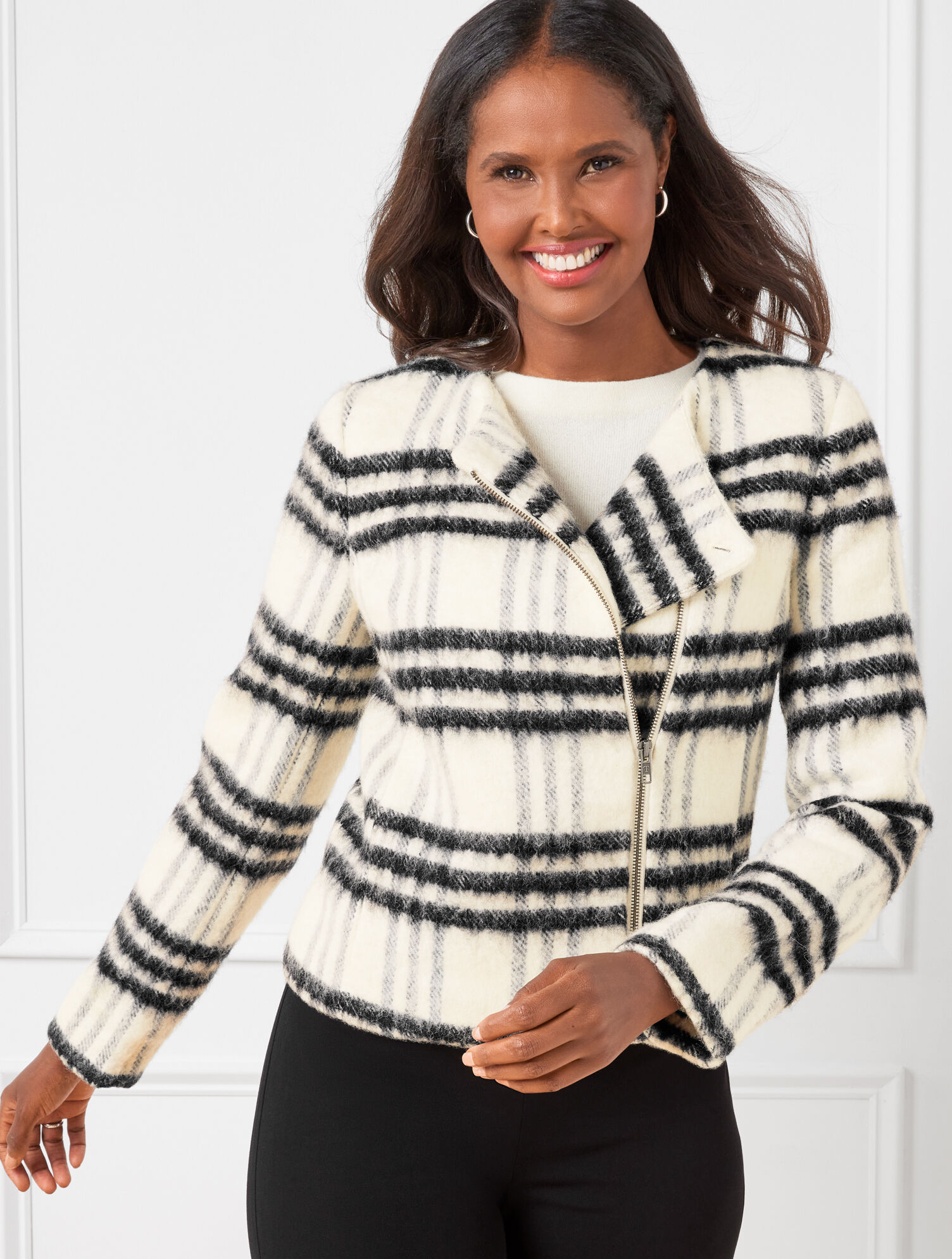 Cozy Plaid Zip Front Jacket | Talbots
