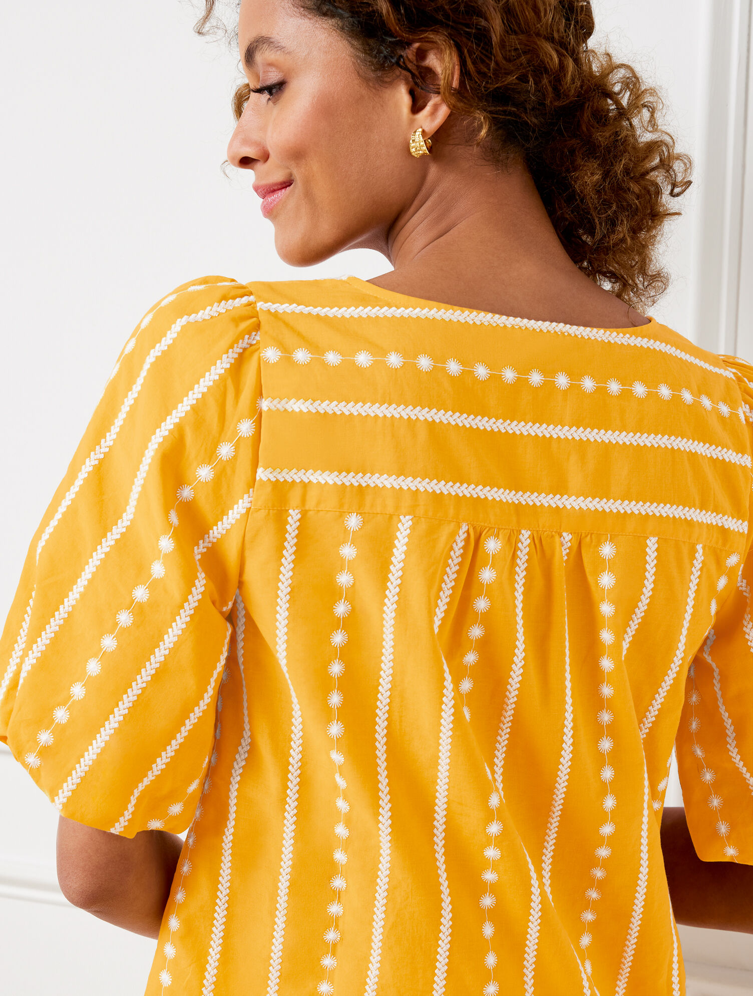 Embroidered Split Neck Top - Chevron Dot | Talbots