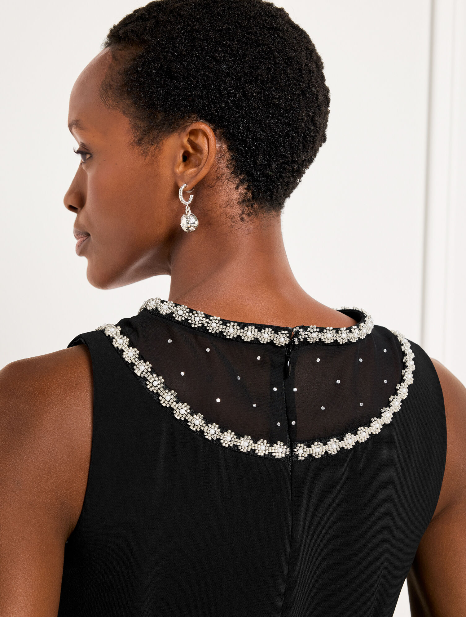 Crepe Sheer Trim Shift Dress | Talbots