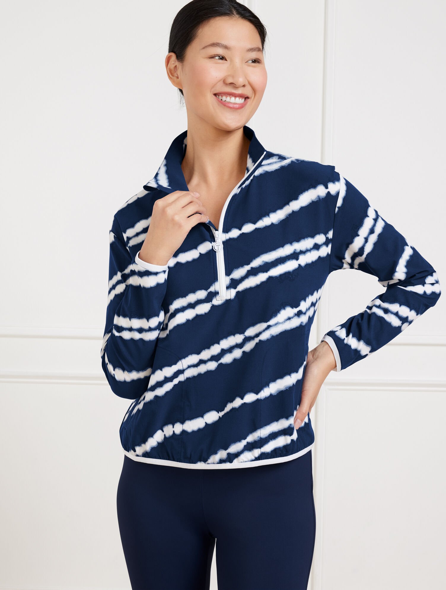 Lightweight Woven Stretch Half-Zip Pullover - Aurora Lines | Talbots