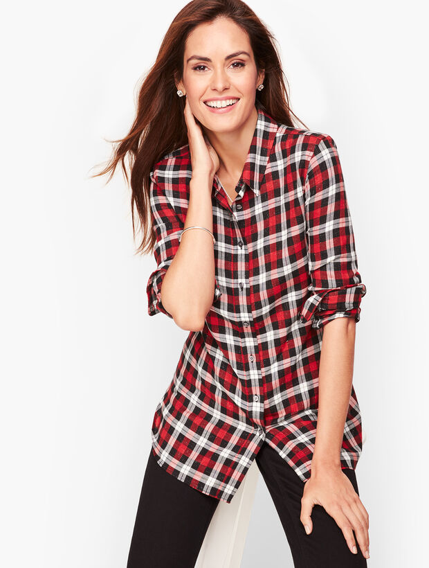 Classic Cotton Shirt - Red Pop Plaid | Talbots