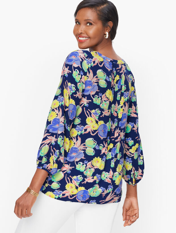 Split Neck Pintuck Top - Playful Floral | Talbots