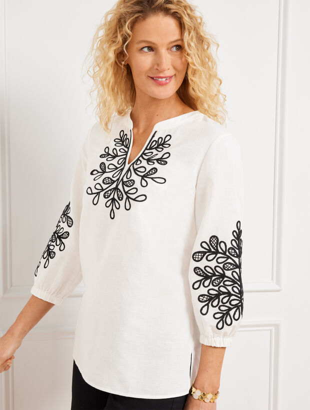 Embroidered Linen Cotton Tunic | Talbots