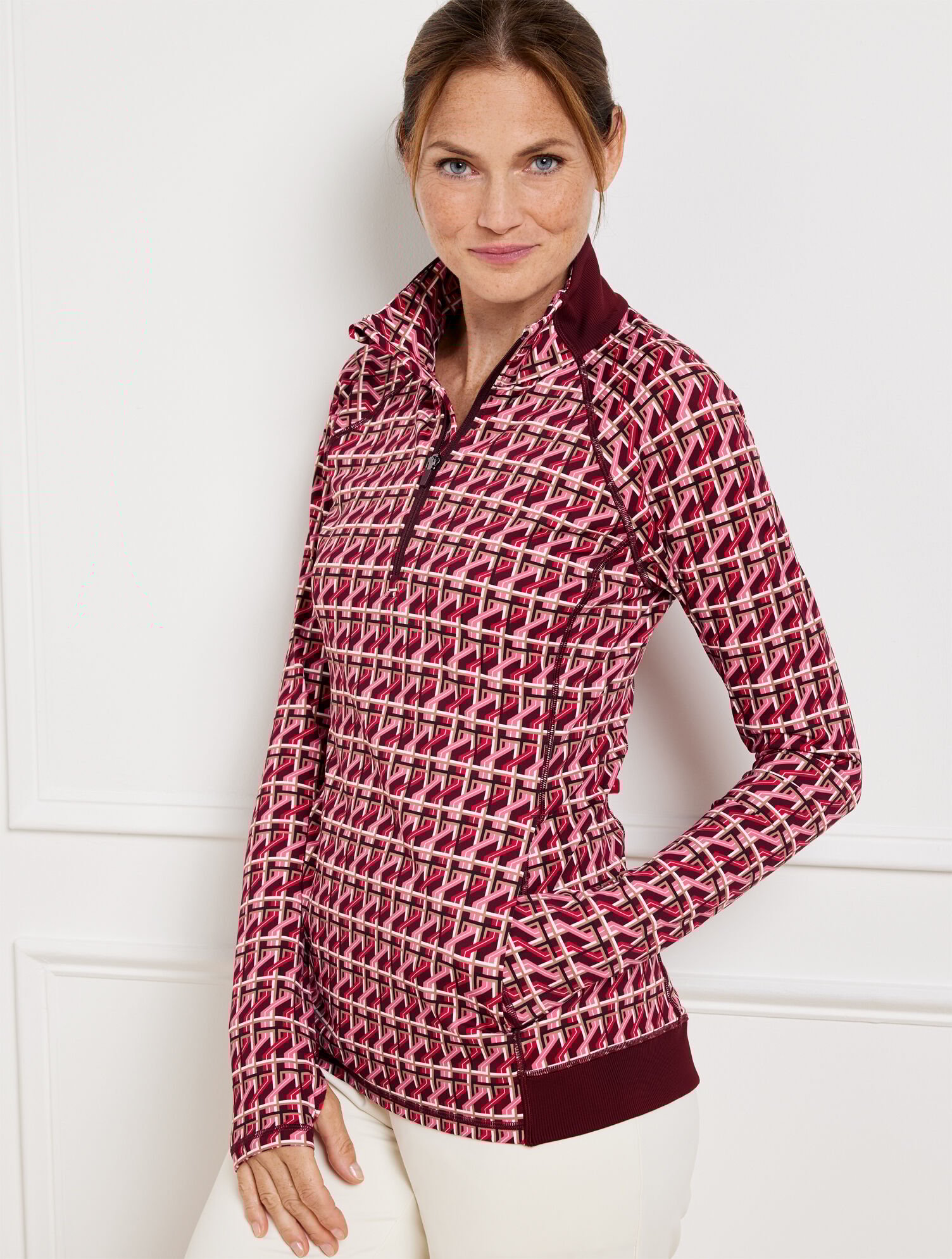 Performance Interlock Half-Zip Pullover - Layered Lines | Talbots