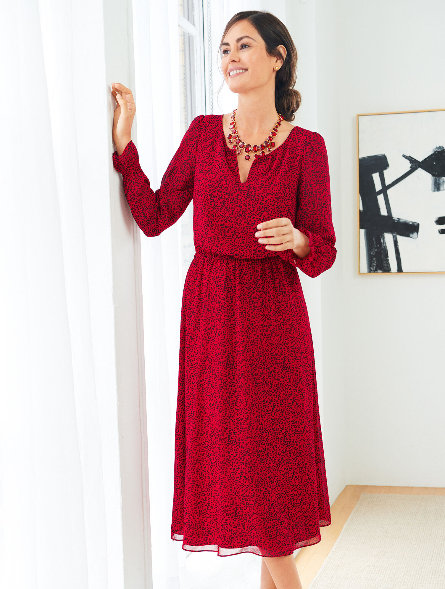 Smocked Split Neck Dress | Talbots