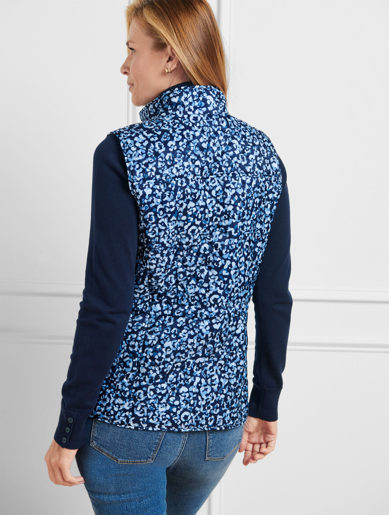 Abstract Leopard Diamond Quilted Vest | Talbots