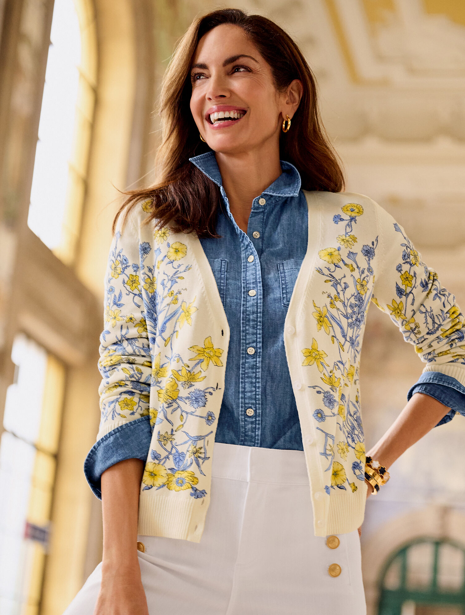 V-Neck Cardigan - Whimsical Floral | Talbots