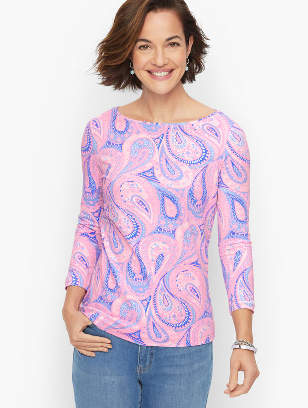 Cotton Bateau Neck Tee - Filigree Paisley | Talbots