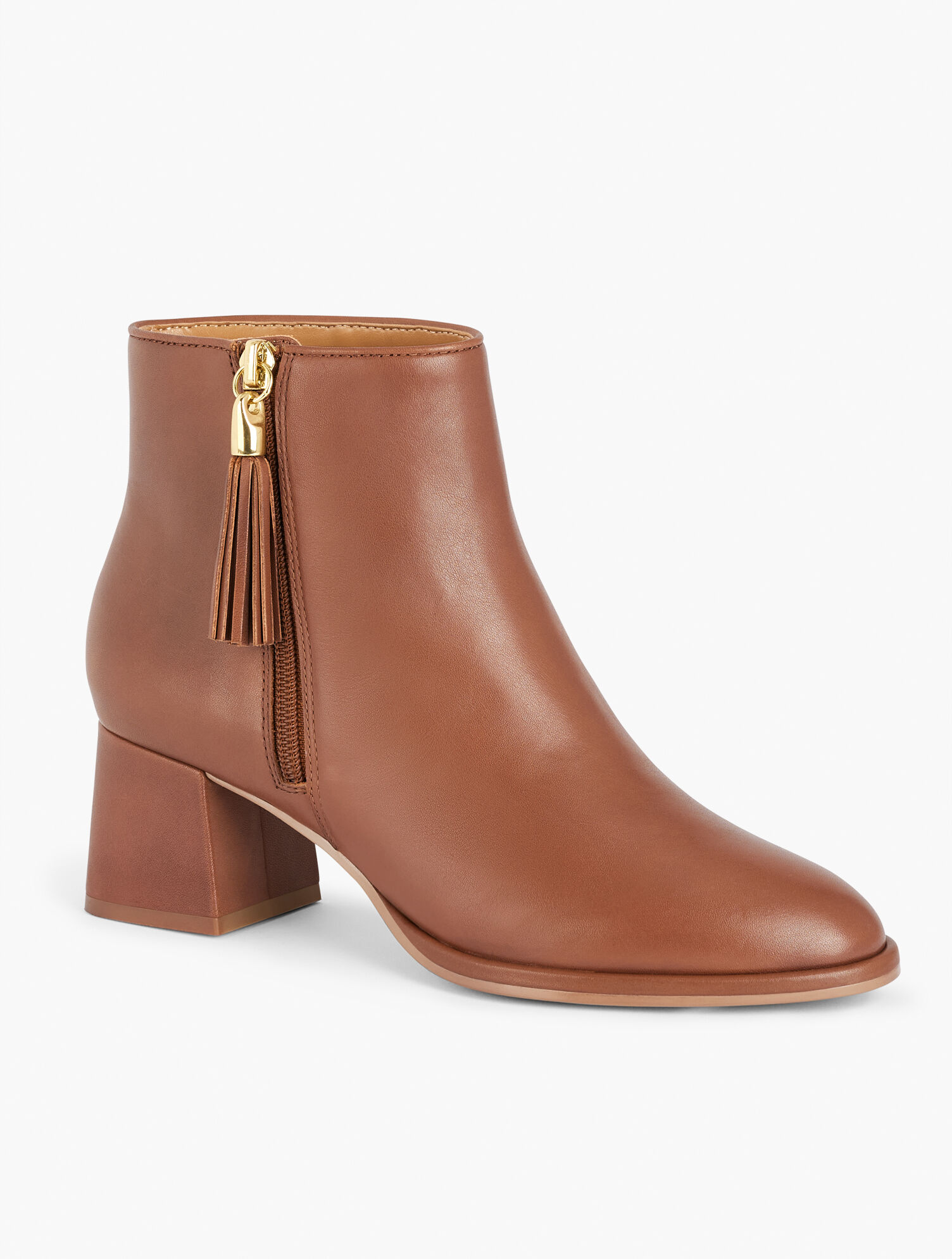 Maud Leather Tassel Block Heel Booties | Talbots