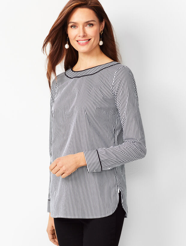 Piped Poplin Tunic - Stripe | Talbots