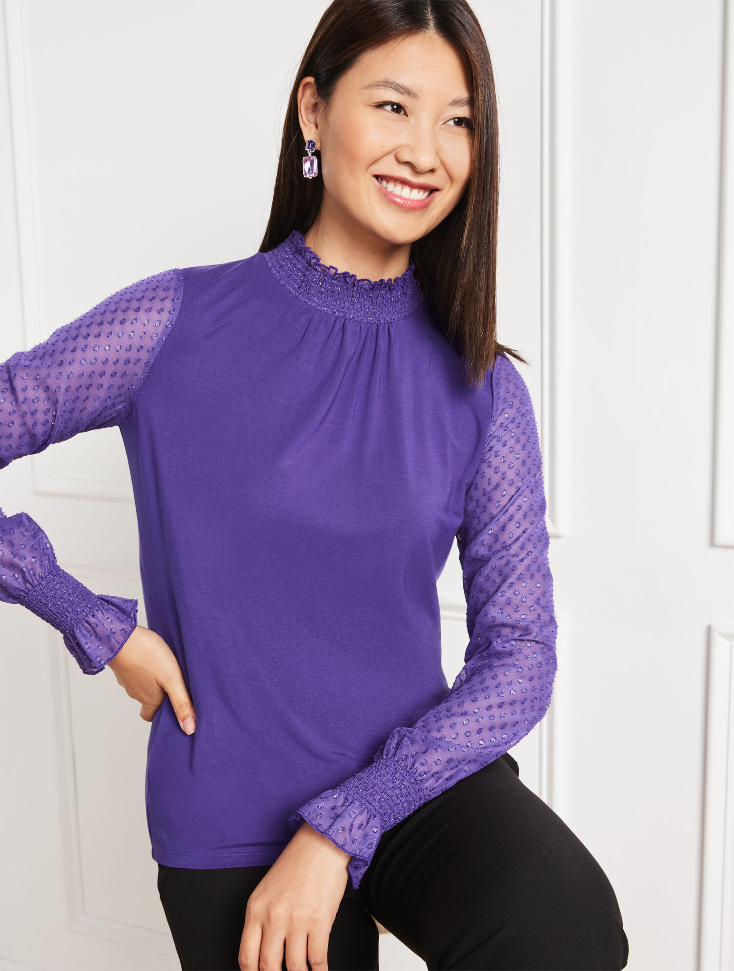 Woven Sleeve Smocked Top | Talbots