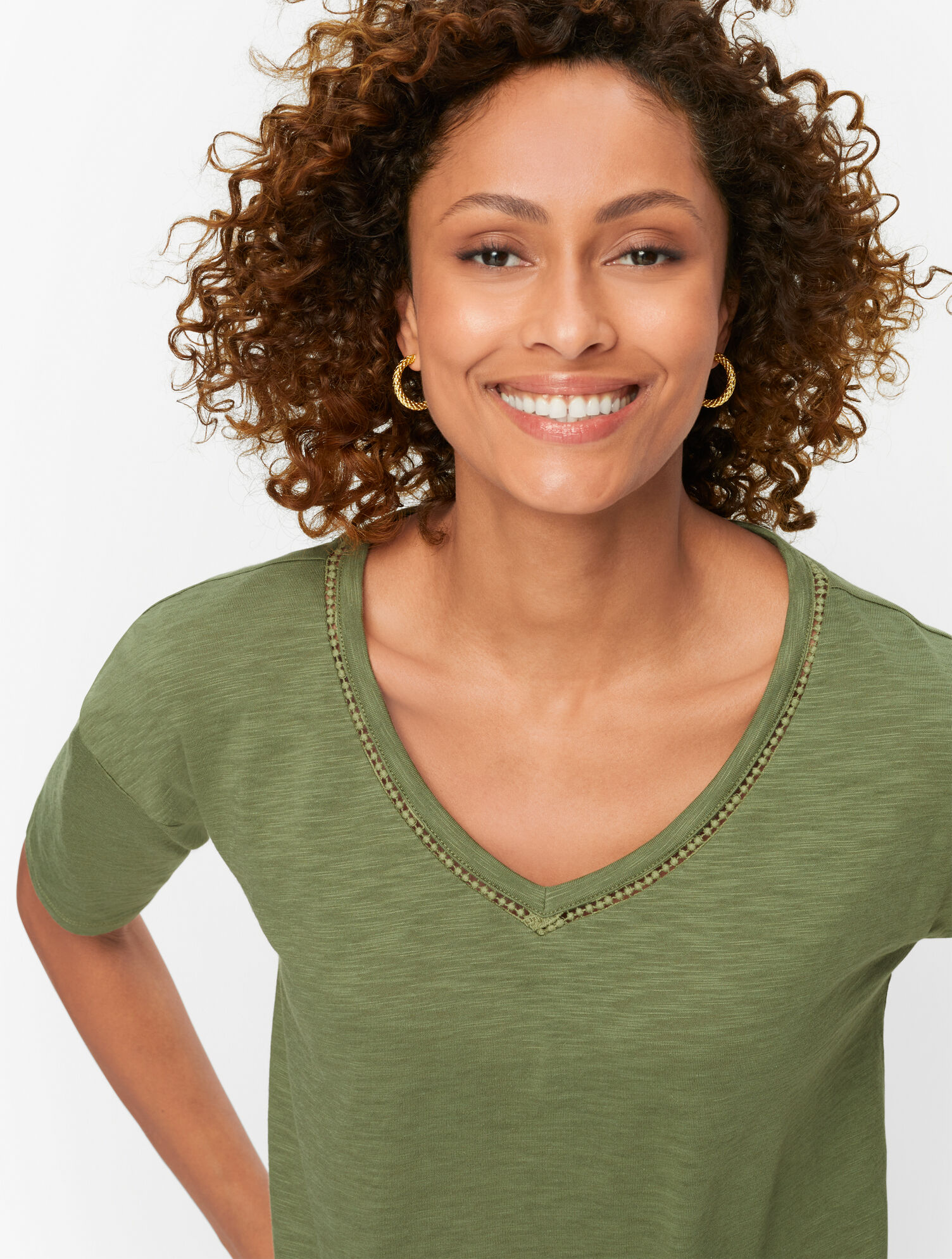 Elbow Sleeve V-Neck Tee | Talbots