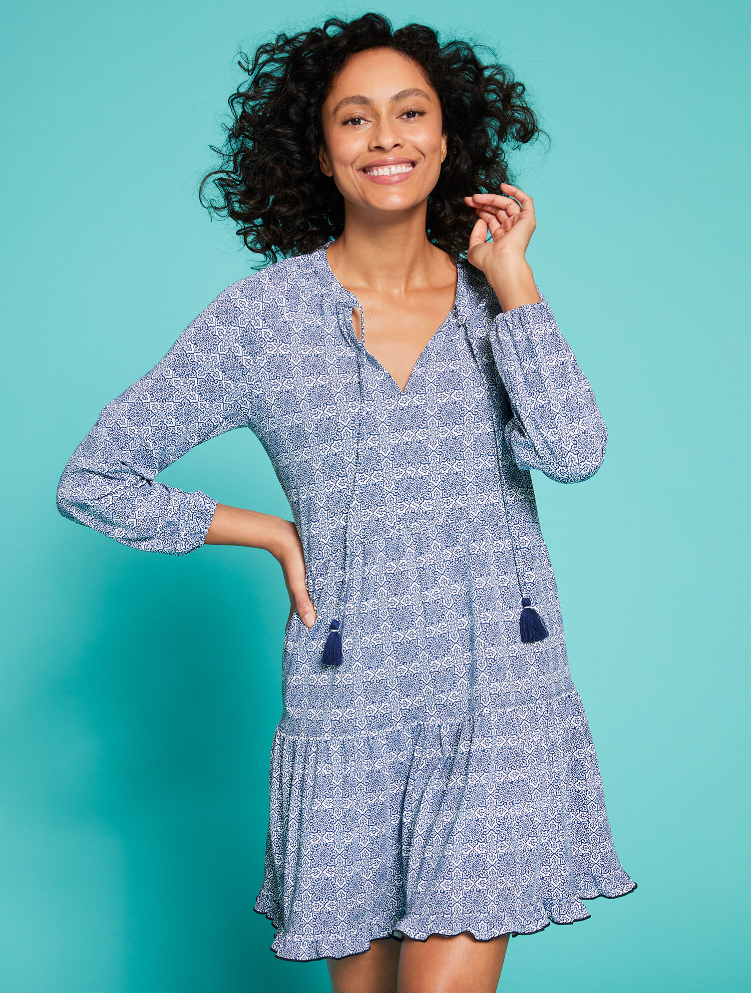 Cabana Life® Byron Bay Ruffle Tunic Cover-Up - Tile | Talbots