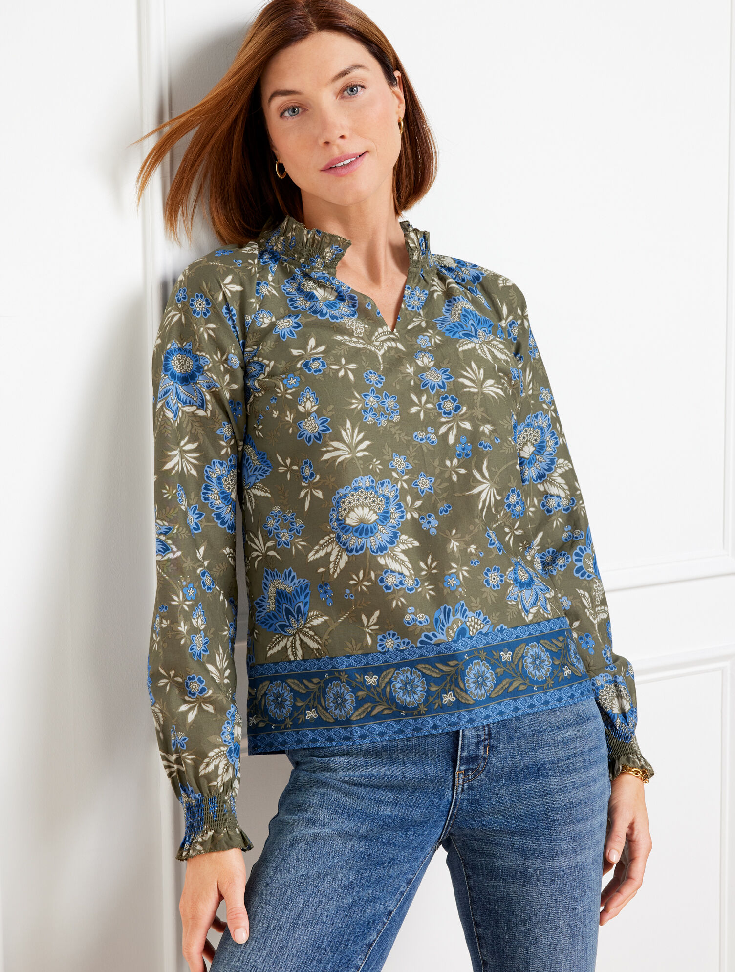 Smocked Sleeve Ruffle Top - Starlight Floral | Talbots