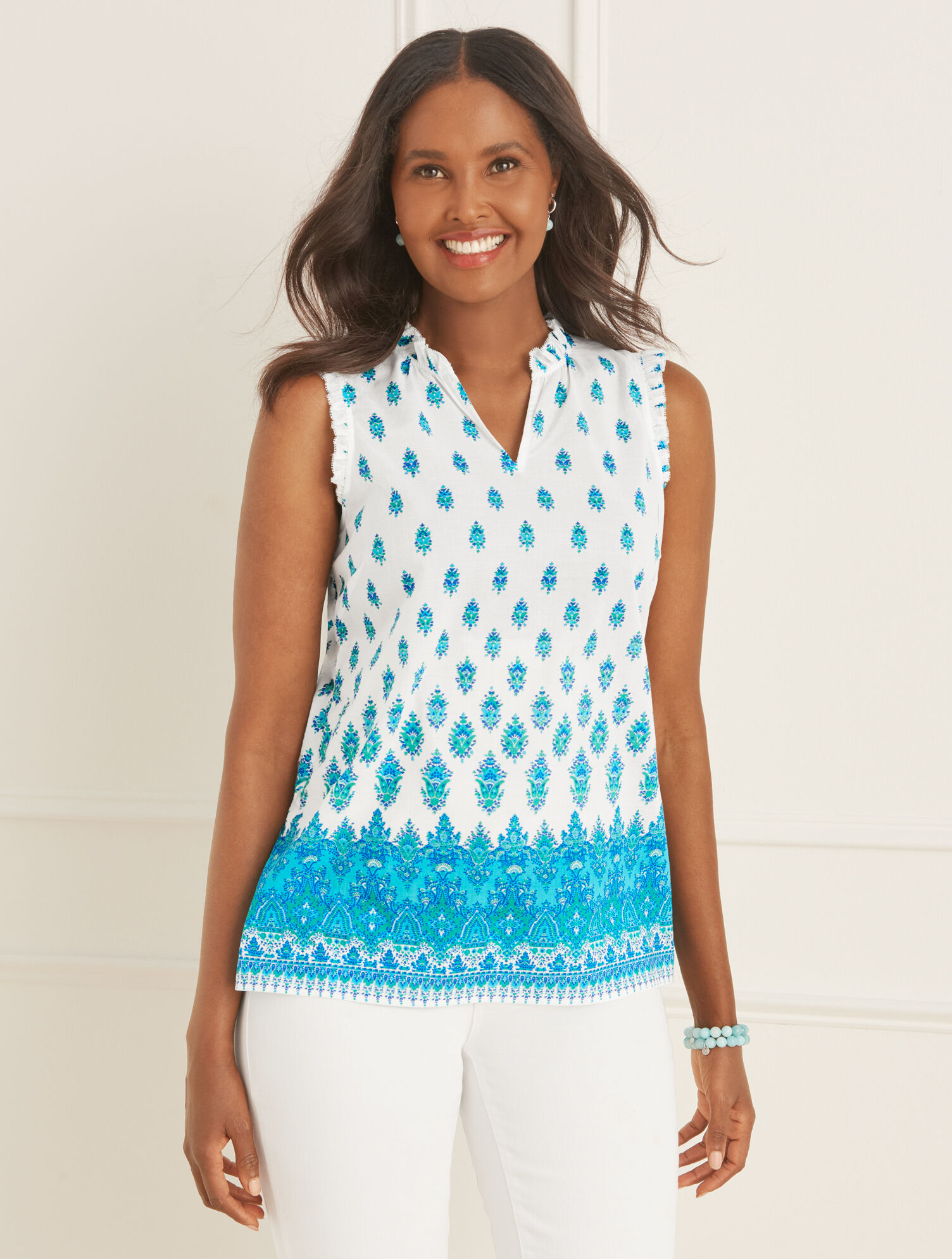 Ruffle Trim Shell - Foulard Border | Talbots