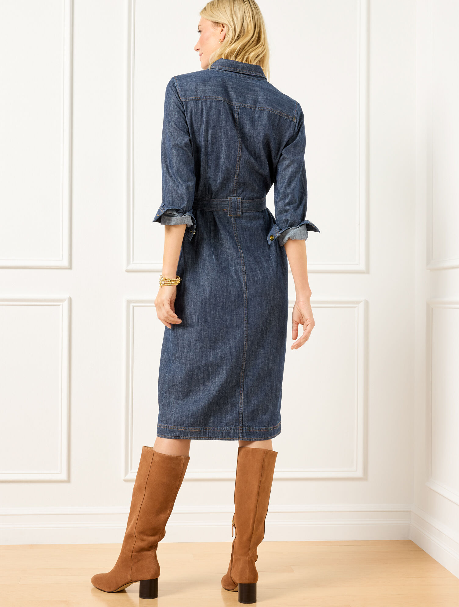 Denim Tie Waist Midi Shirtdress - Midnight Wash | Talbots