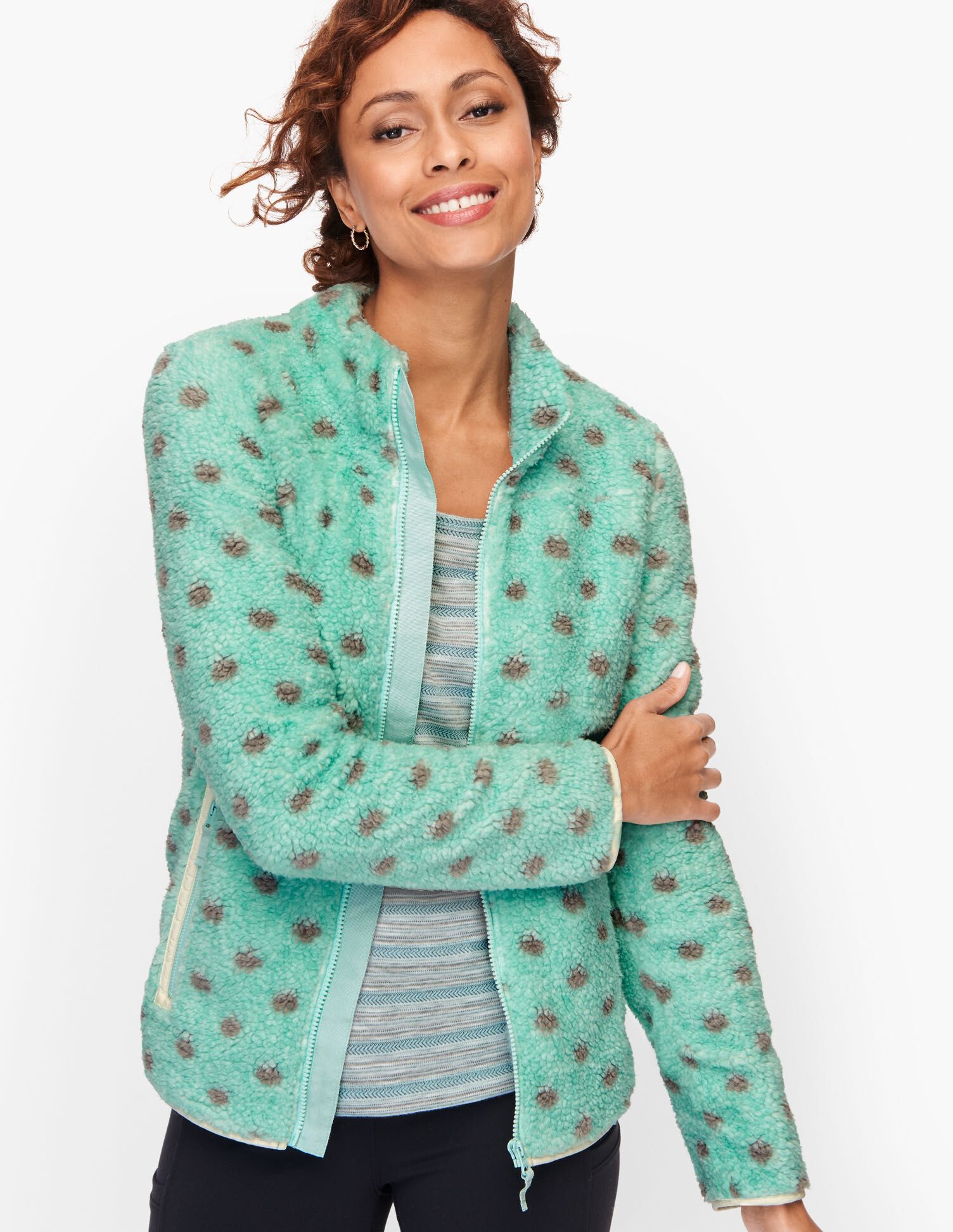 Sherpa Woven Trim Jacket - Dot | Talbots