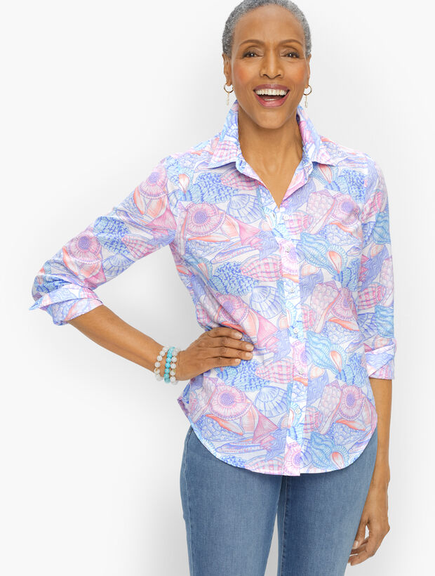 Cotton Button Front Shirt - Shell Collection | Talbots