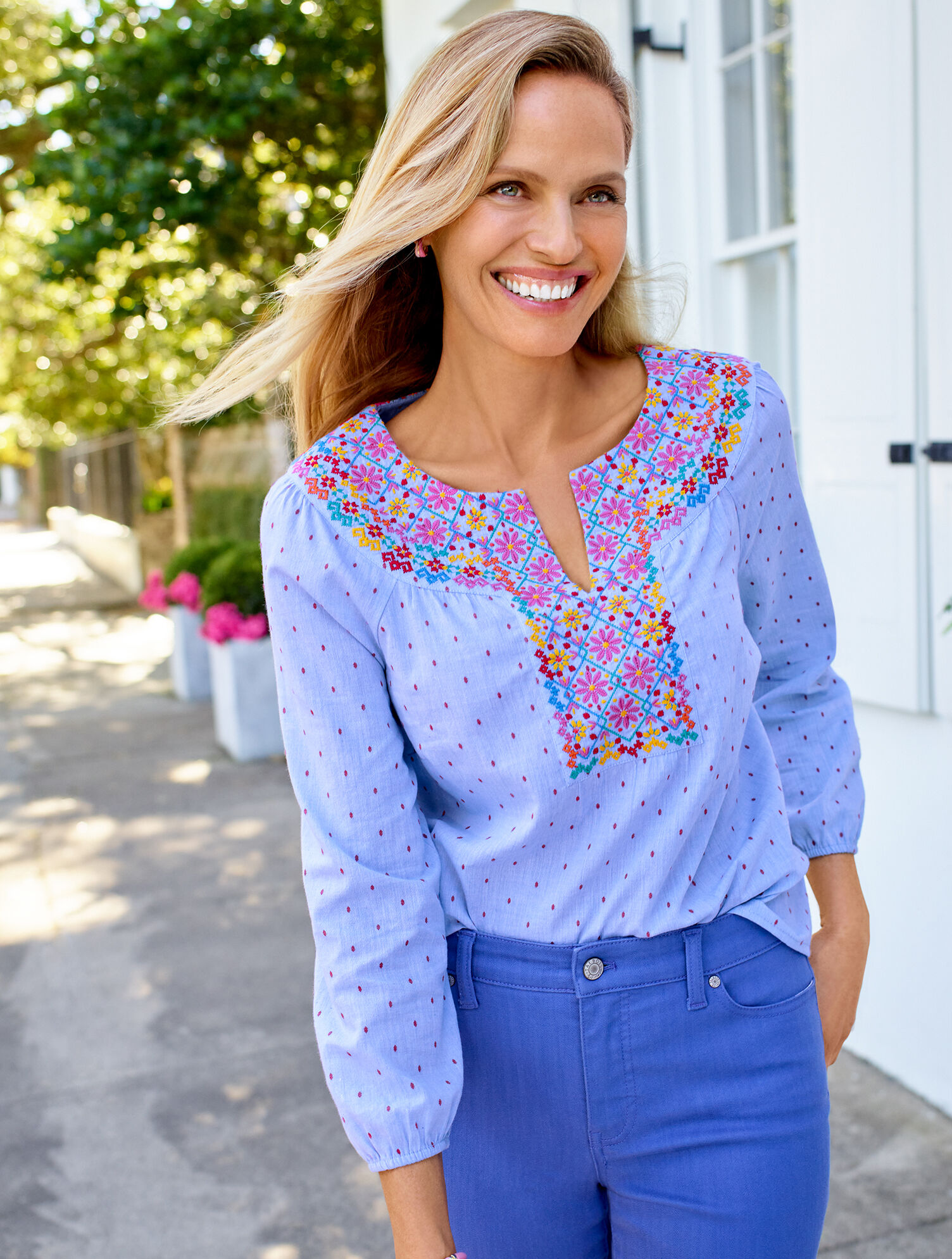 blue chambray blouse