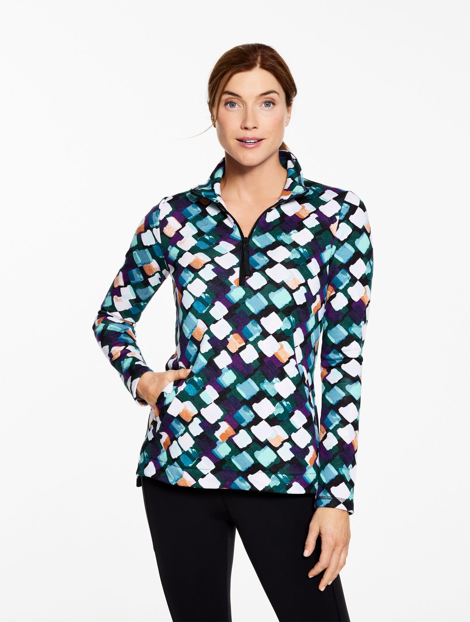 Classic French Terry Half-Zip Pullover - Dazzling Diamond | Talbots