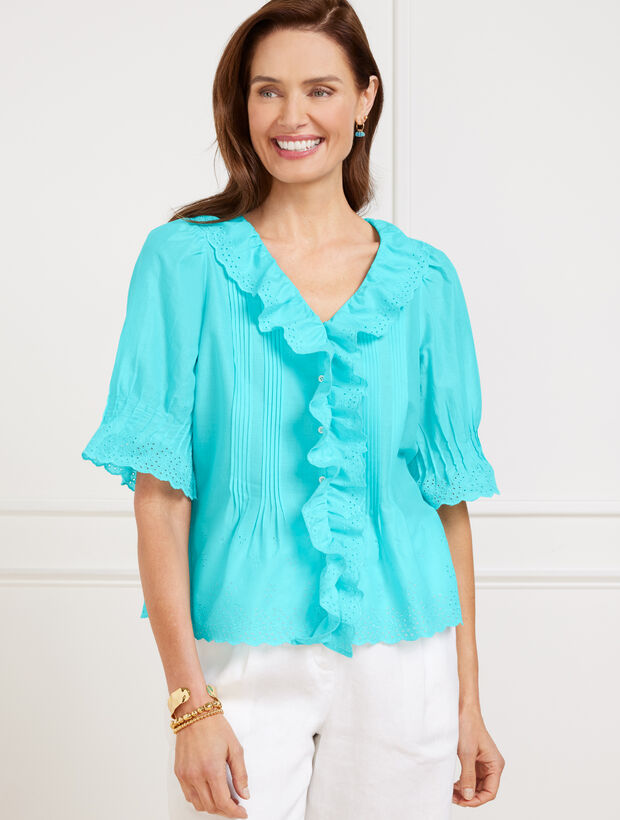 Embroidered Eyelet Ruffle Top | Talbots