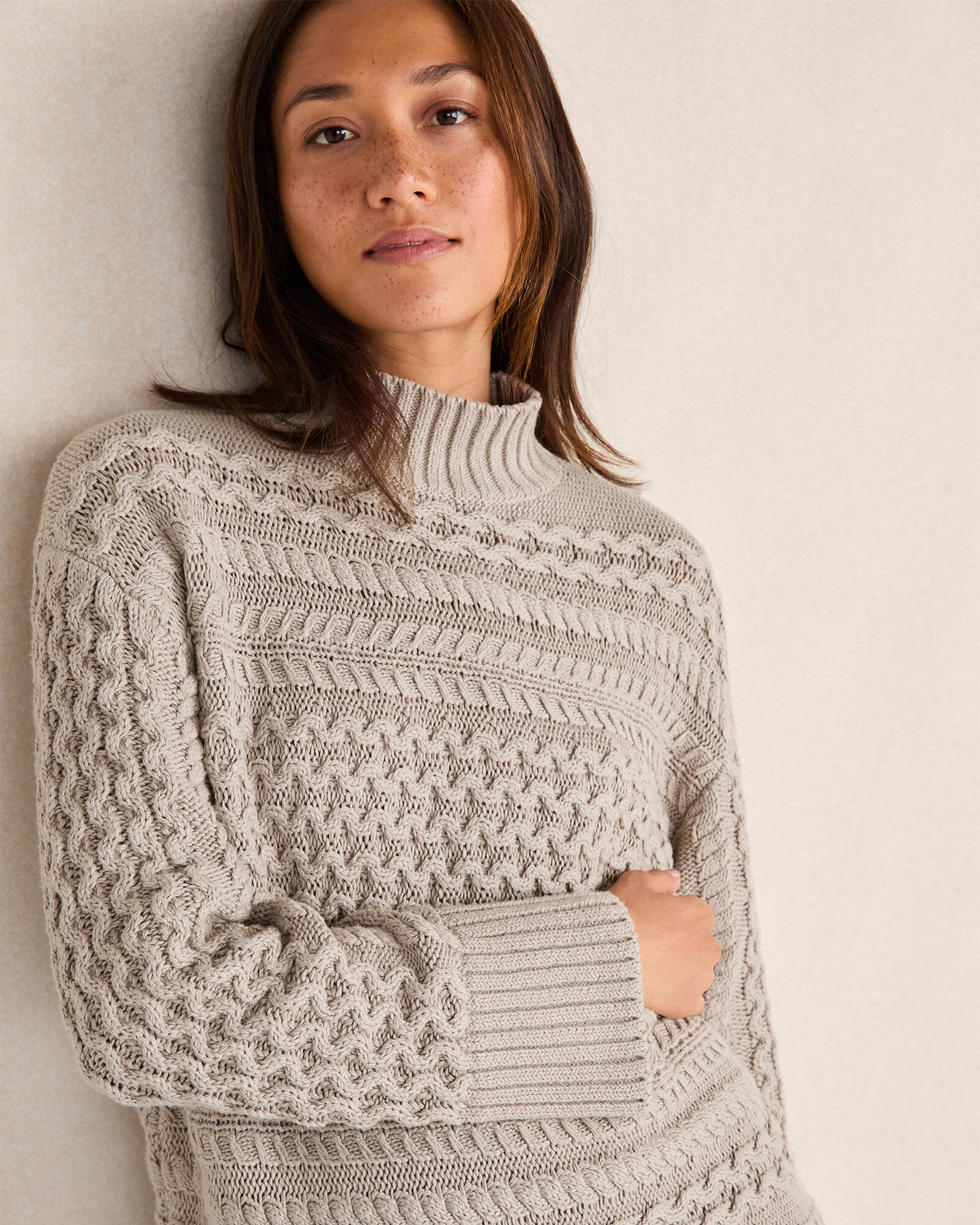 Organic Cotton Cable Knit Funnel Neck Sweater | Haven Well Within