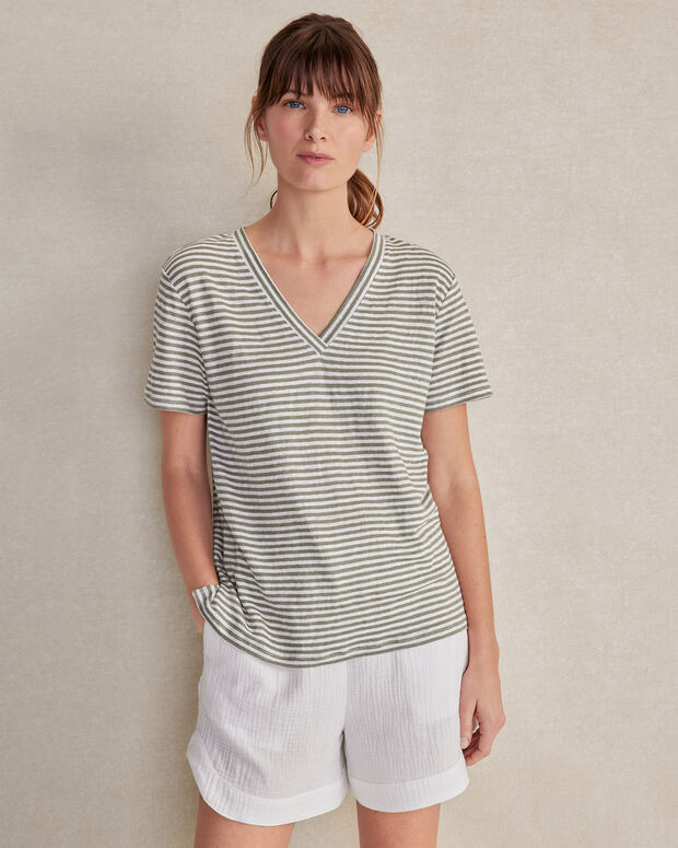 Linen Jersey Striped V-Neck Tee | Talbots