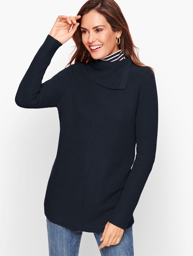 Chevron Stitch Split Neck Sweater | Talbots