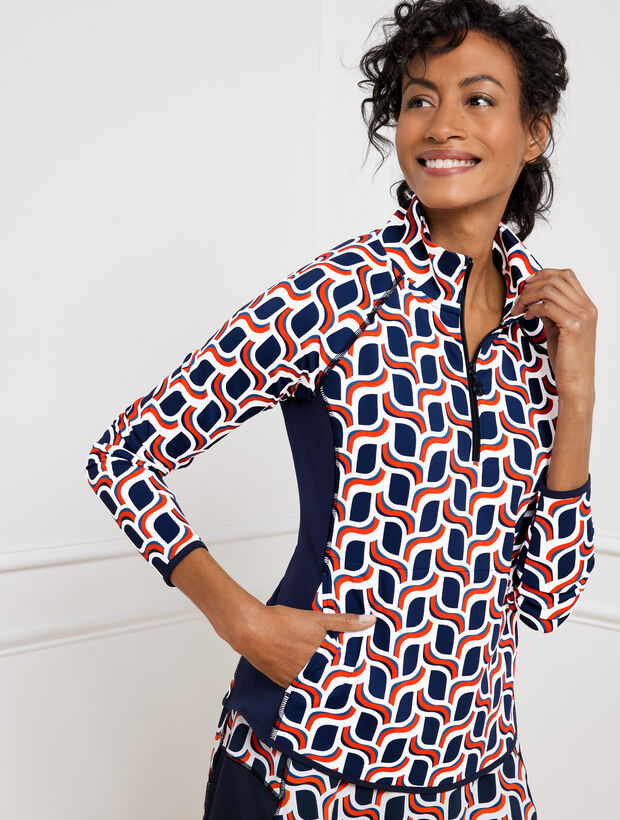Performance Interlock Half-Zip Pullover - Wavy Swirls | Talbots