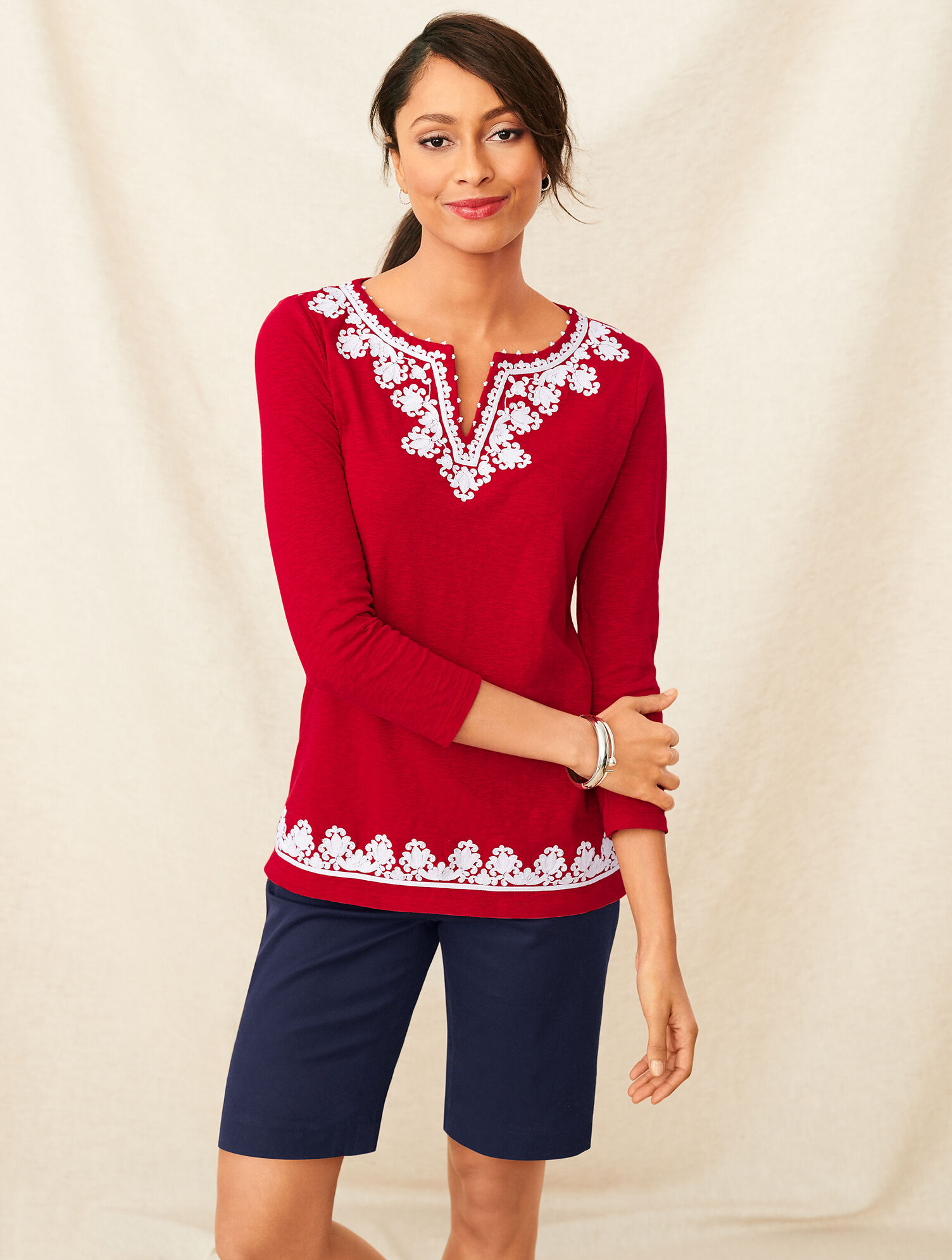 Split-Neck Embroidered Tunic | Talbots