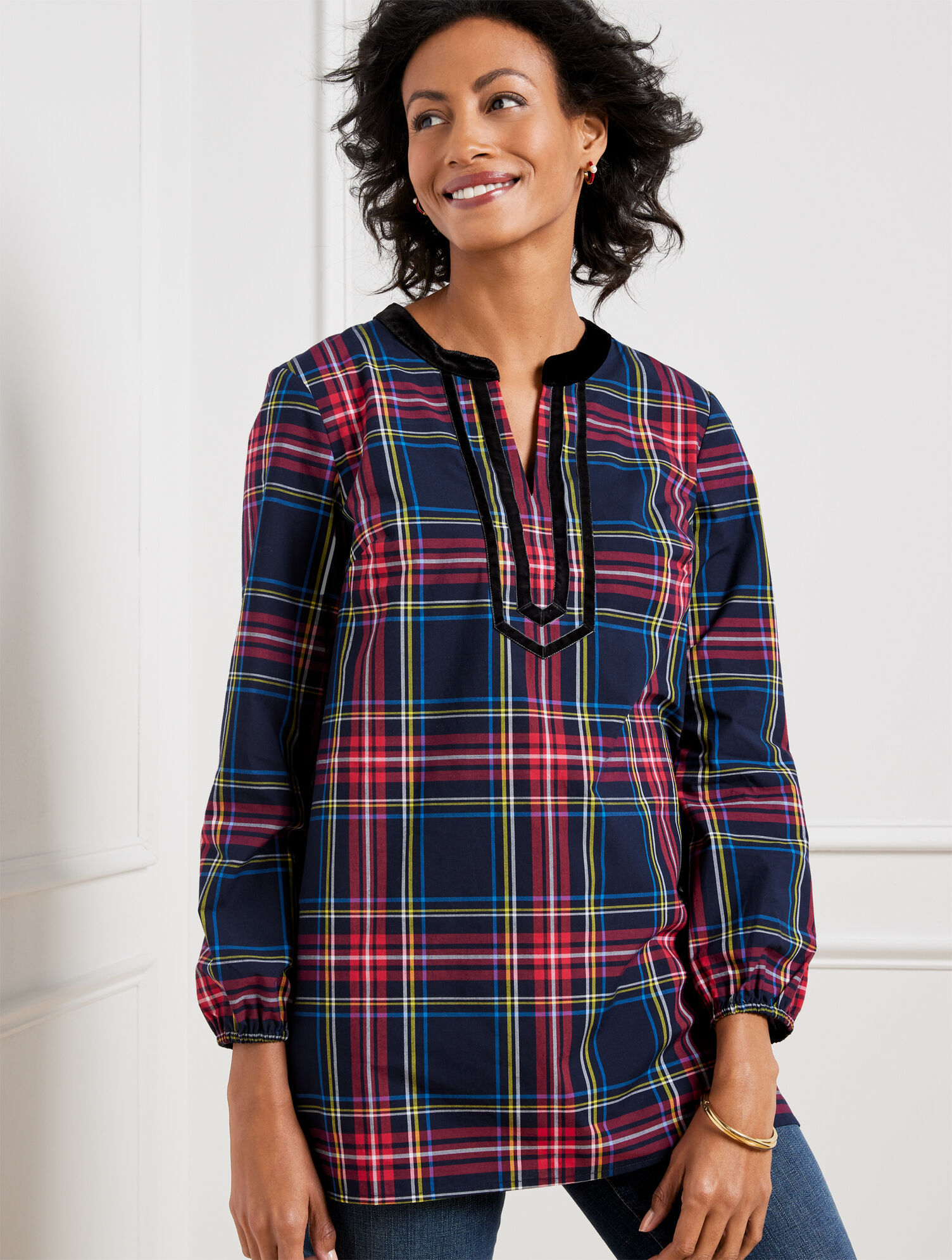 Split Neck Tunic - Cabin Plaid | Talbots
