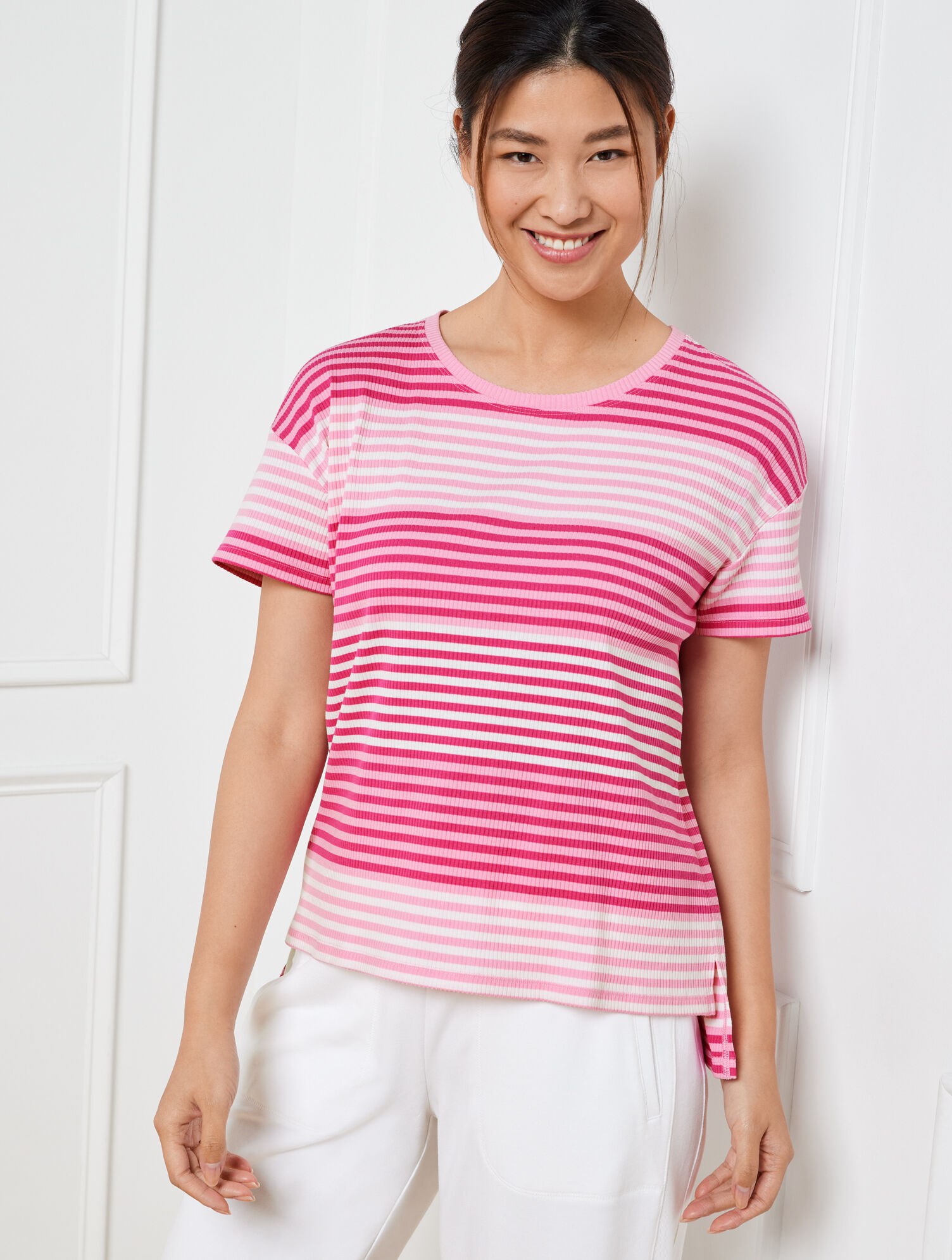 Drop Shoulder Boxy Tee - Multi Stripe | Talbots