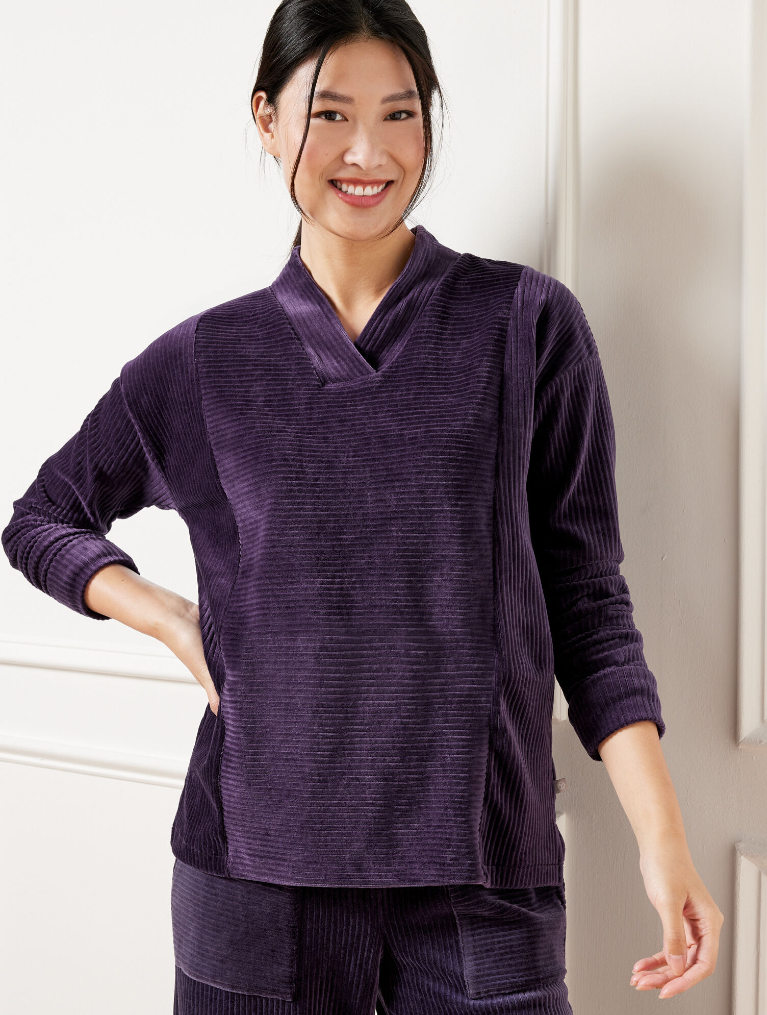 Sky Lounge Velour V-Neck Pullover | Talbots