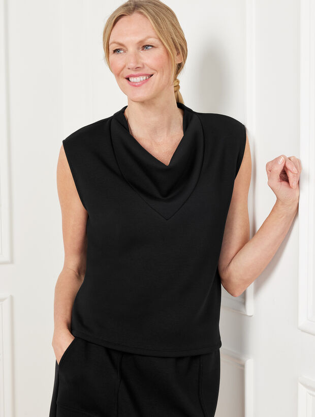 AirKnit Stretch Cowl-Neck Tank - Black | Talbots