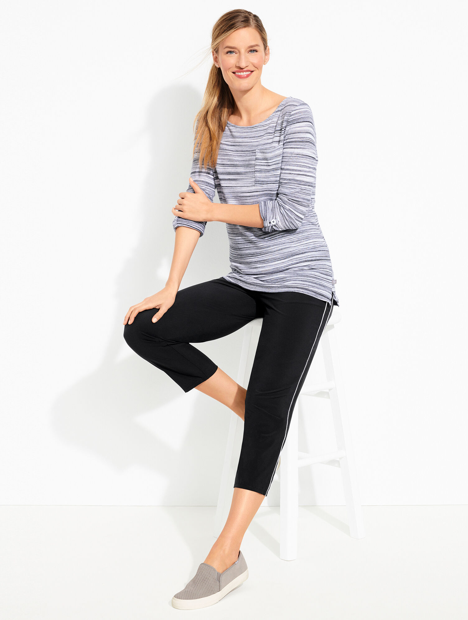 Textured Stripe Button-Tab Top | Talbots