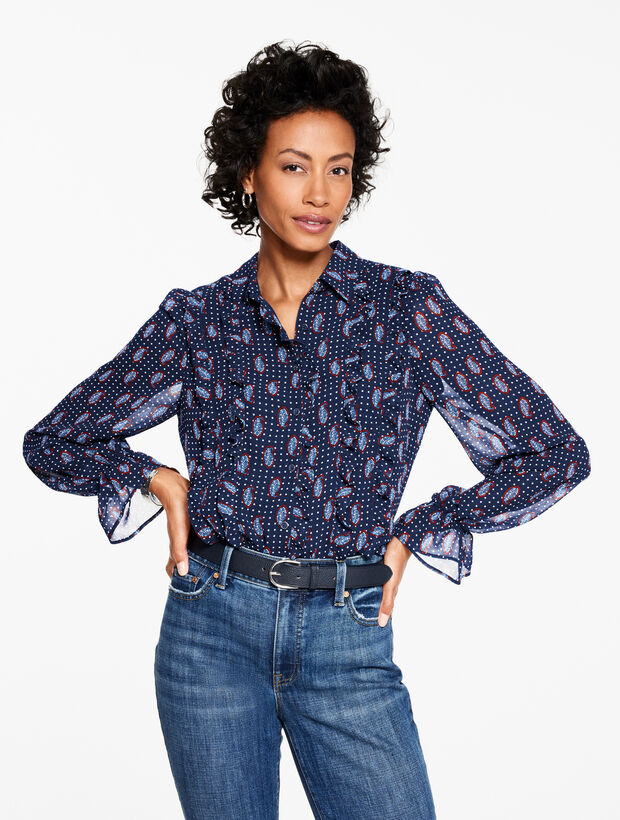 Ruffle Neck Top - Ditsy Paisley | Talbots