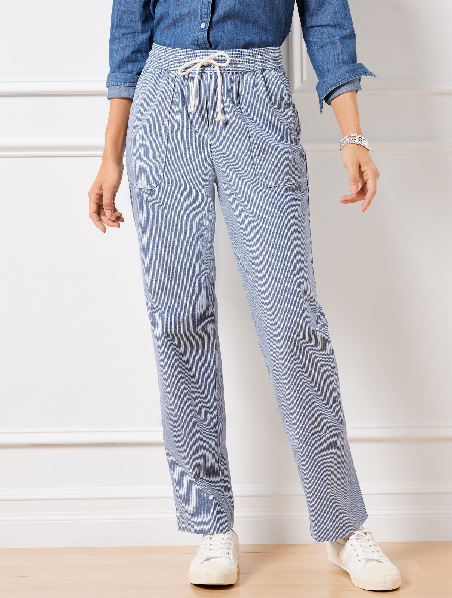 Straight Leg Drawstring Pants - Railroad Stripe | Talbots