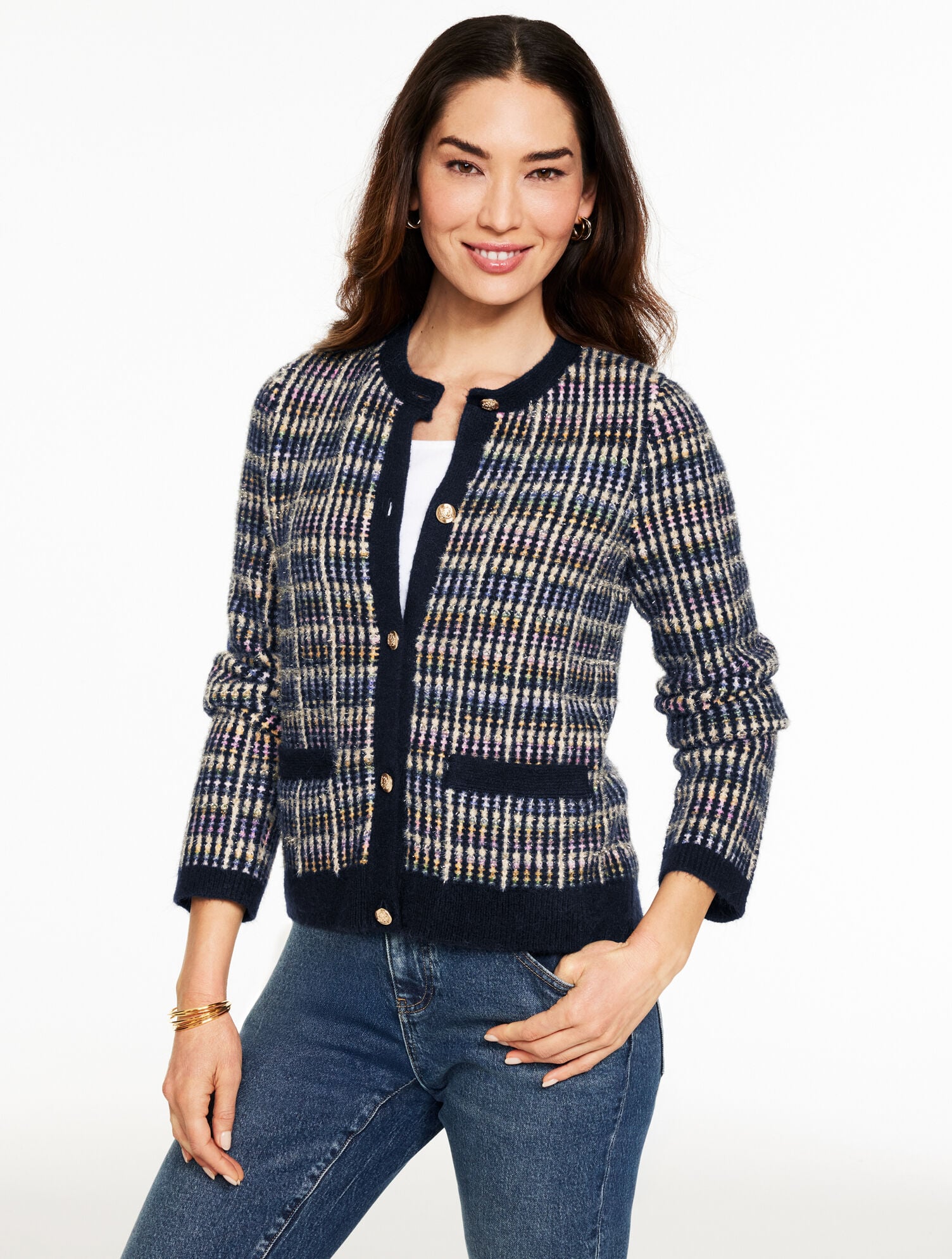 Sparkle Tweed Crewneck Cardigan | Talbots