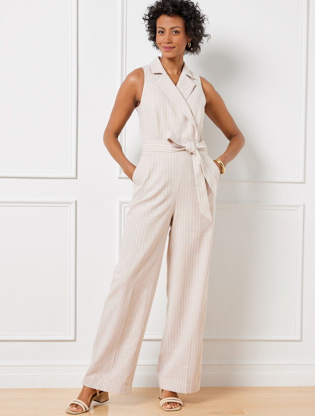 Double Stripe Linen Blend Jumpsuit | Talbots
