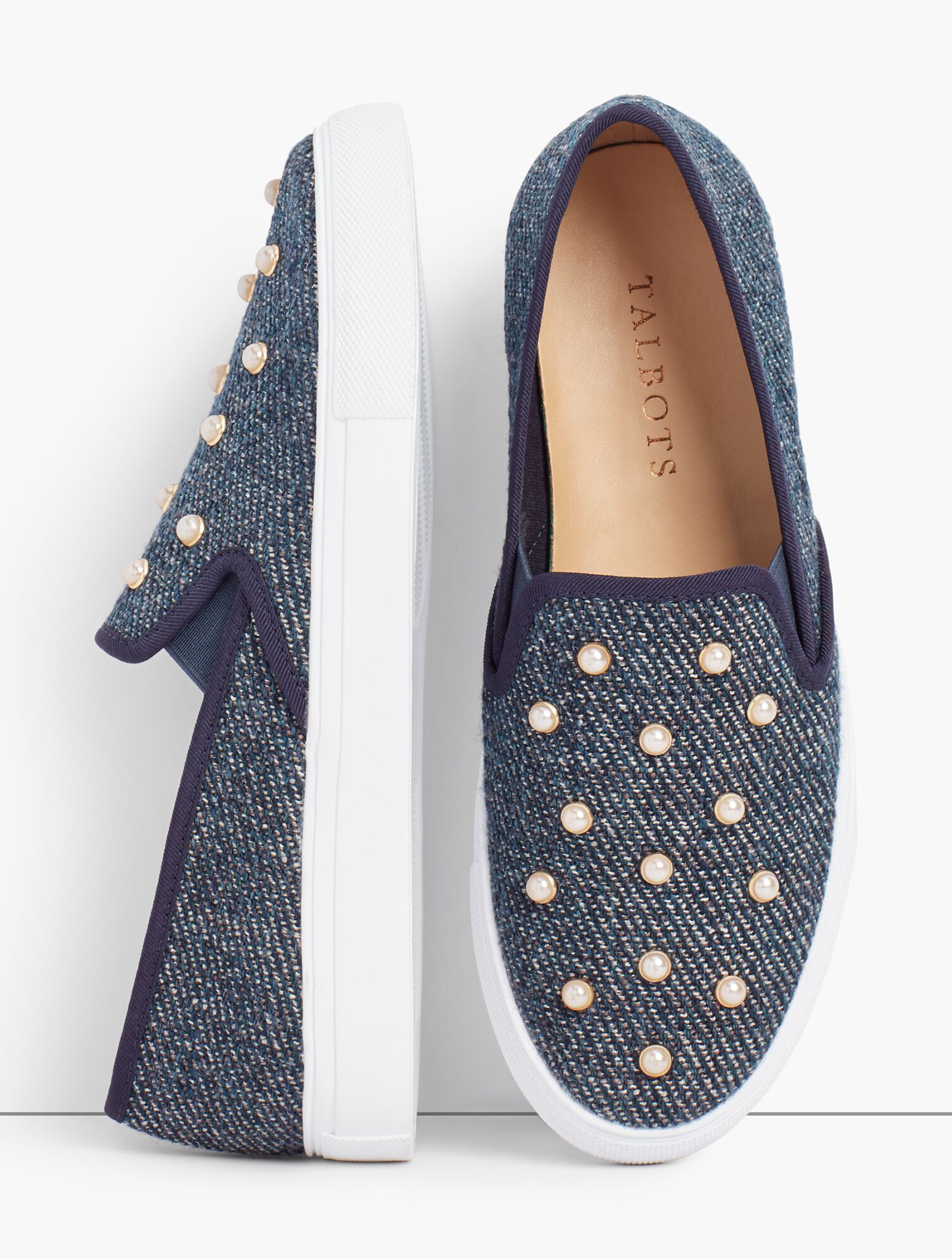 Pearl Embellished Denim Sneakers | Talbots