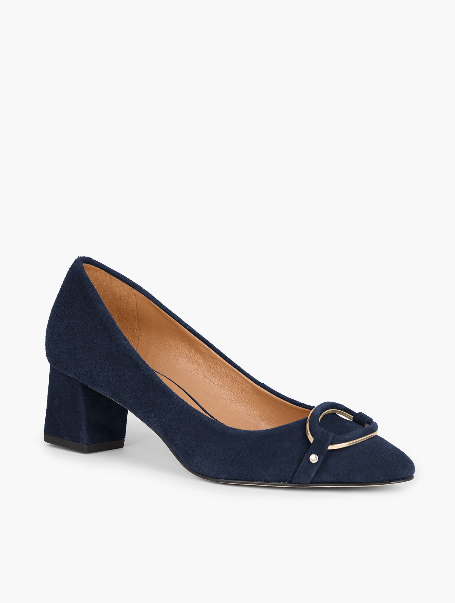 Kayla Buckle Block Heel Suede Pumps | Talbots