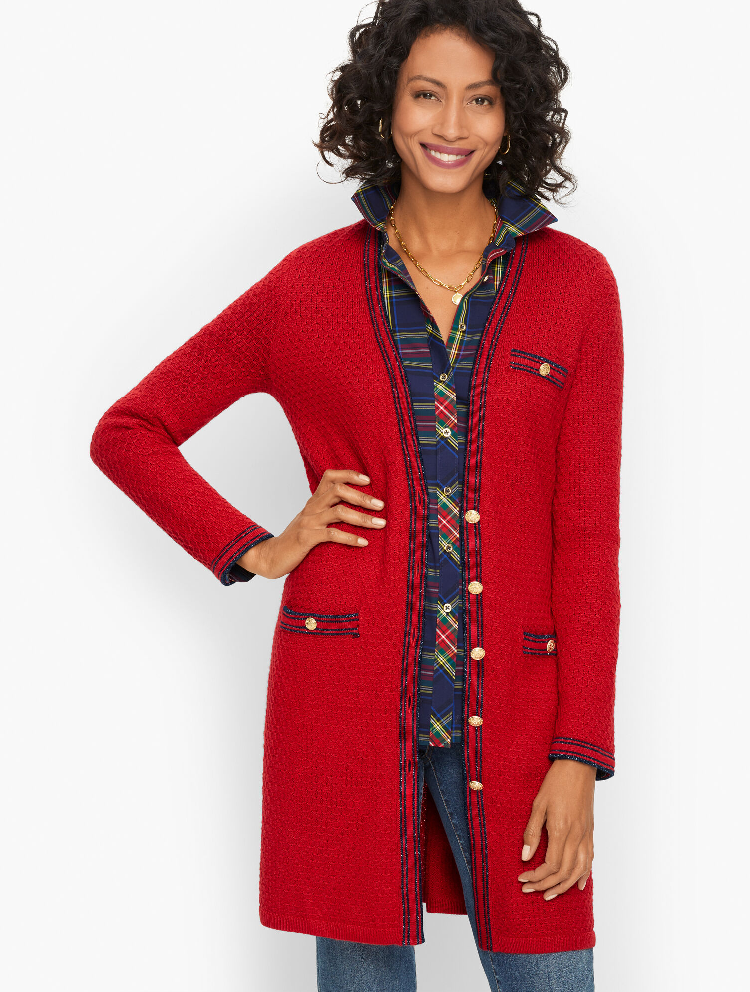 Lurex® Tipped Long Cardigan | Talbots
